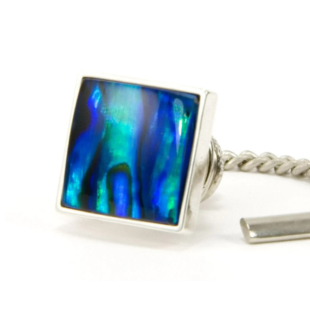 Blue Paua Sterling Silver Square Tie Tack / Lapel Pin – bcr-designs