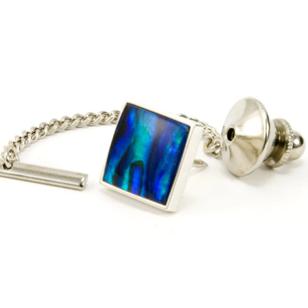 Blue Paua Sterling Silver Square Tie Tack / Lapel Pin – bcr-designs